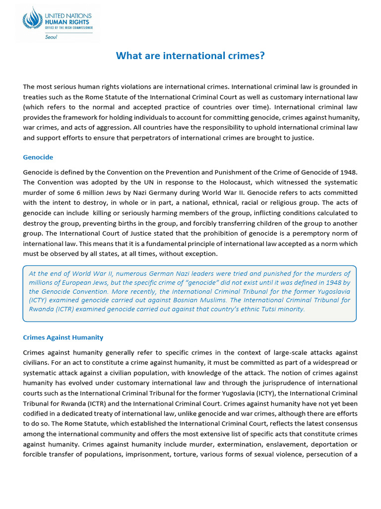 Overview of International Crimes | PDF | Genocides | Crimes Against ...
