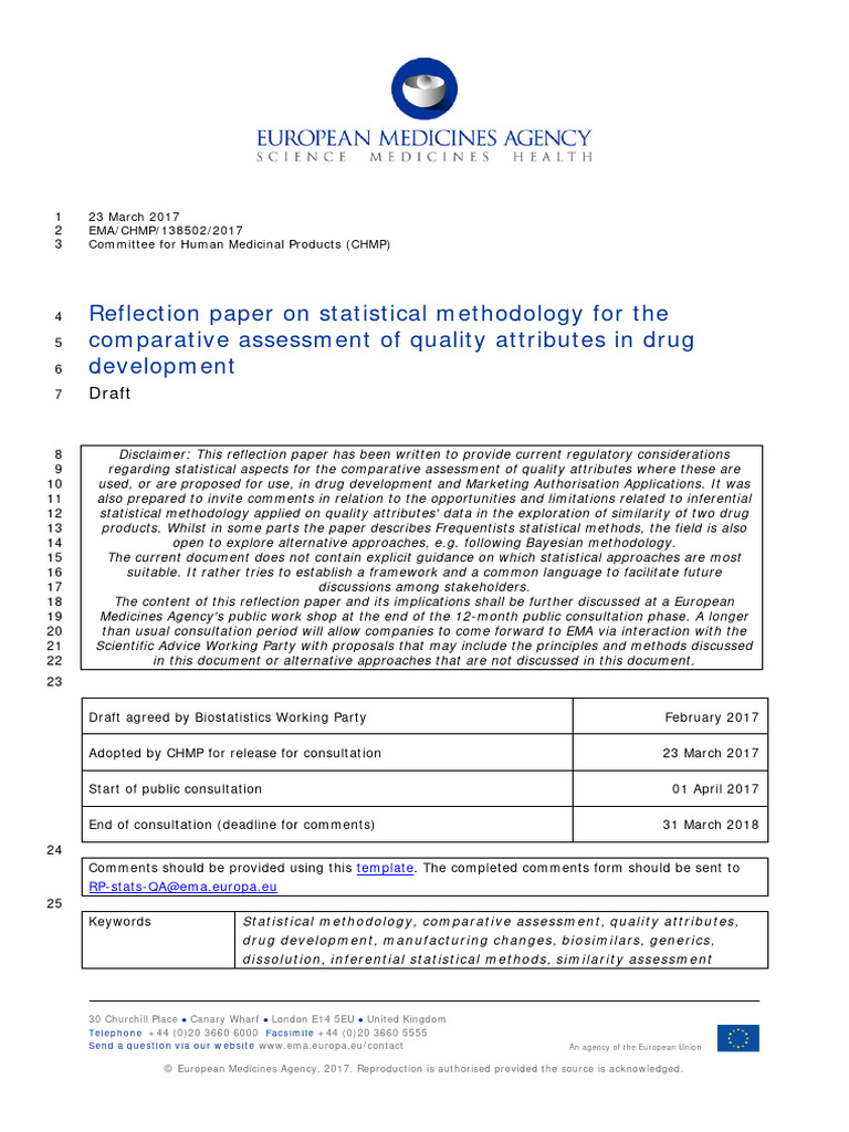 Draft Reflection Paper Statistical Methodology Comparative Assessment ...