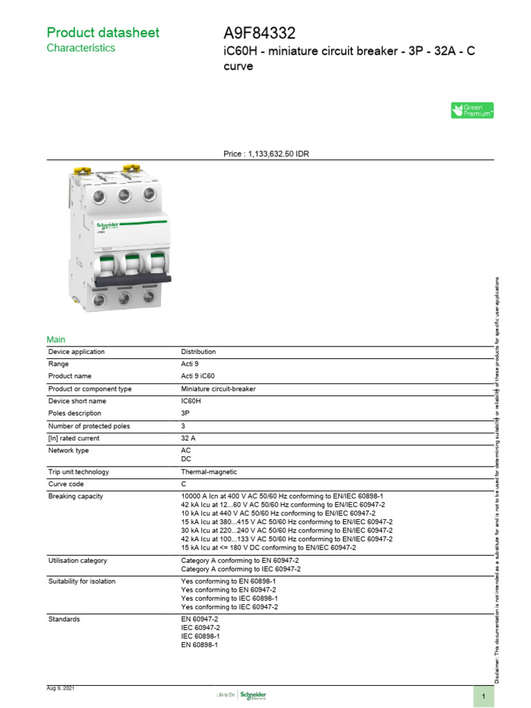 MCB For Protection - Acti9 Ic60 - A9F84332 | PDF | Power Engineering ...