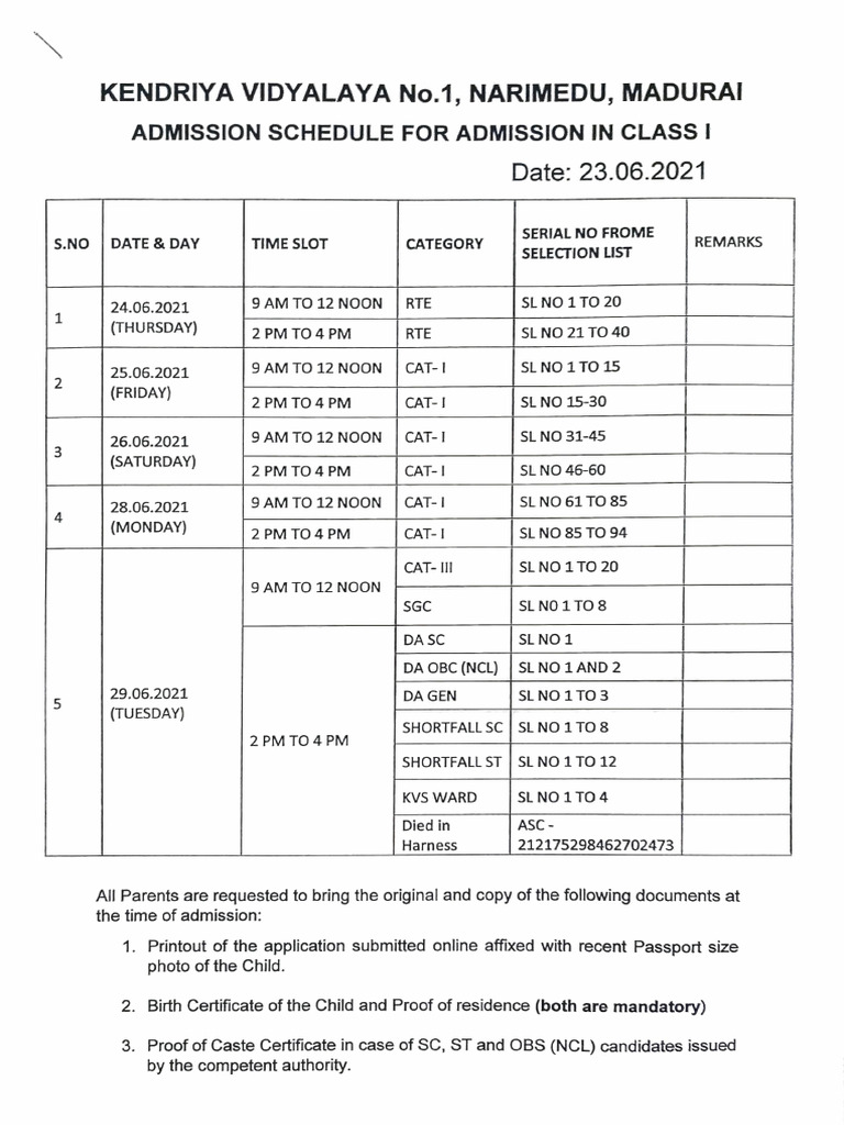 Admission Schedule 2021 - 22 | PDF