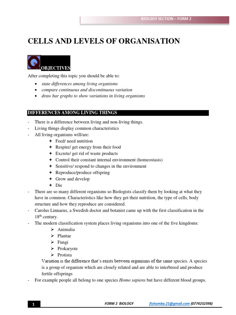 Form 2 Biology Section | PDF