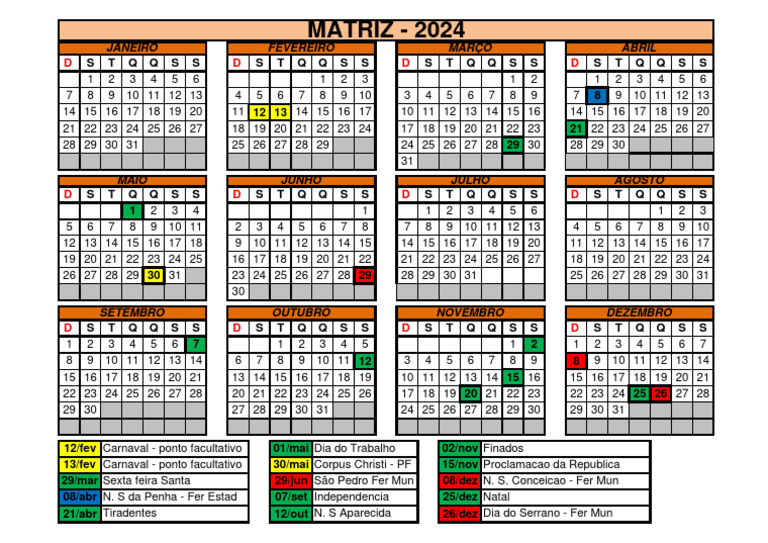 Calendário 2024 - Matriz | PDF