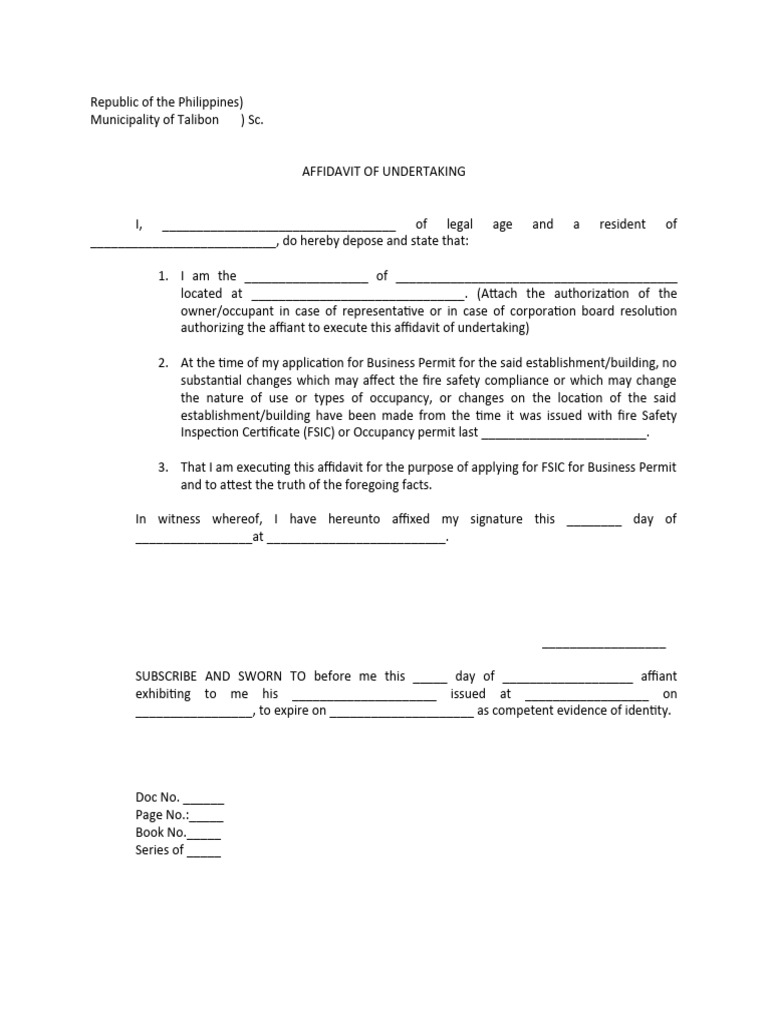 Affidavit of Undertaking for FSIC | PDF