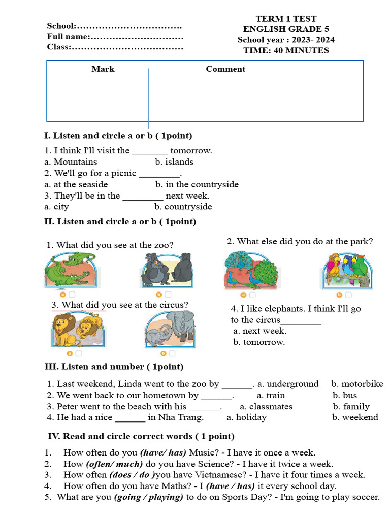 Test 4 Grade 5 Term 1 | PDF