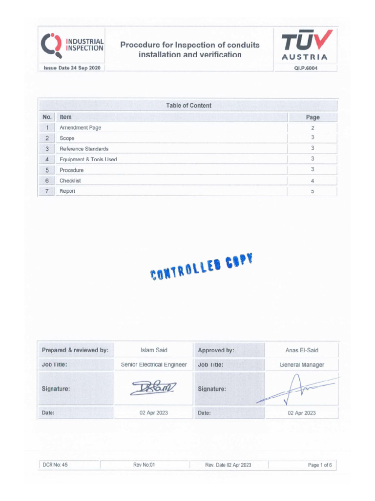 Conduit Installation Inspection Procedure | PDF | Mechanical ...