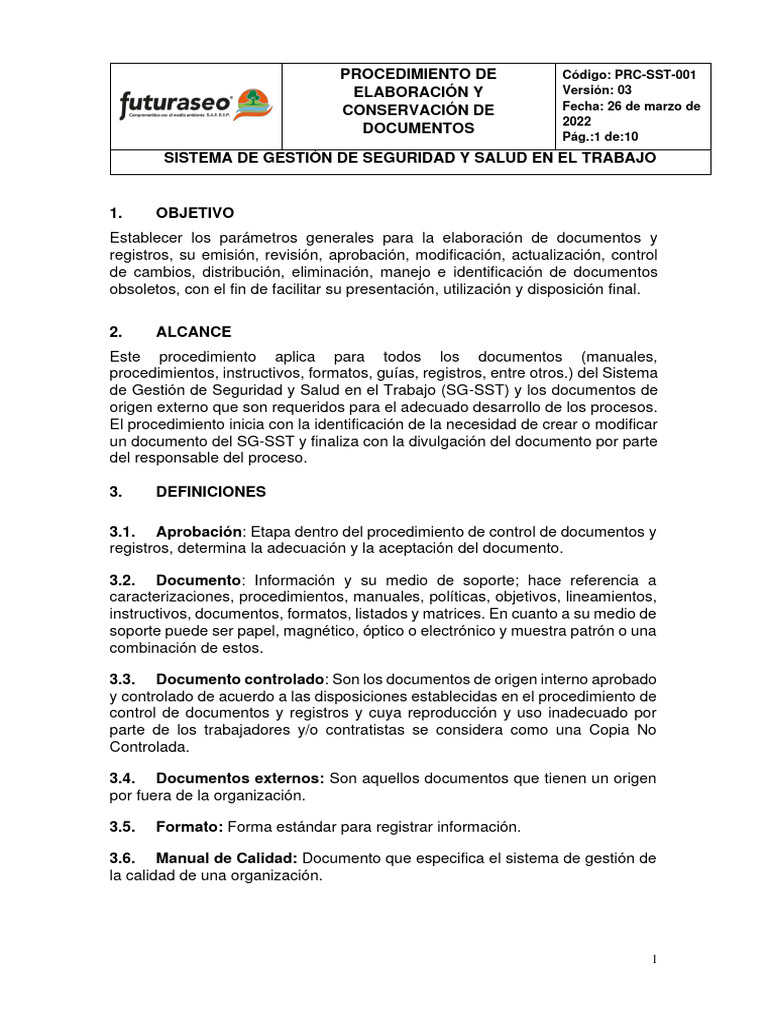 PRC-SST-001 Procedimiento para La Conservación de Documentos y Registros Del SG-SST | PDF