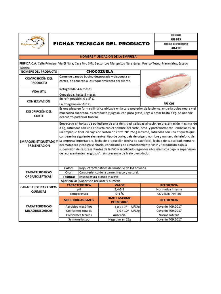 Chocozuela: Conservación y Transporte | PDF | Carne | Química