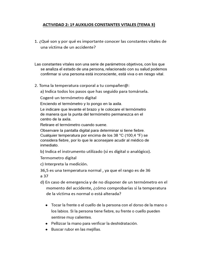 Guía de Primeros Auxilios: Constantes Vitales | PDF | Presión sanguínea ...