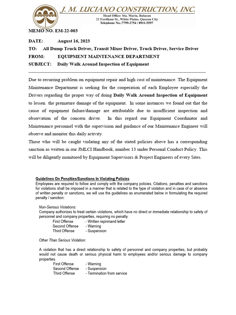 Memo-EM-22-003-Daily-Walk-Around-Inspection-English-rev.-01 | PDF