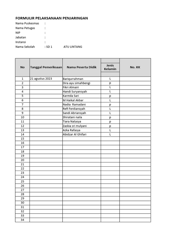 Formulir Penjaringan | PDF