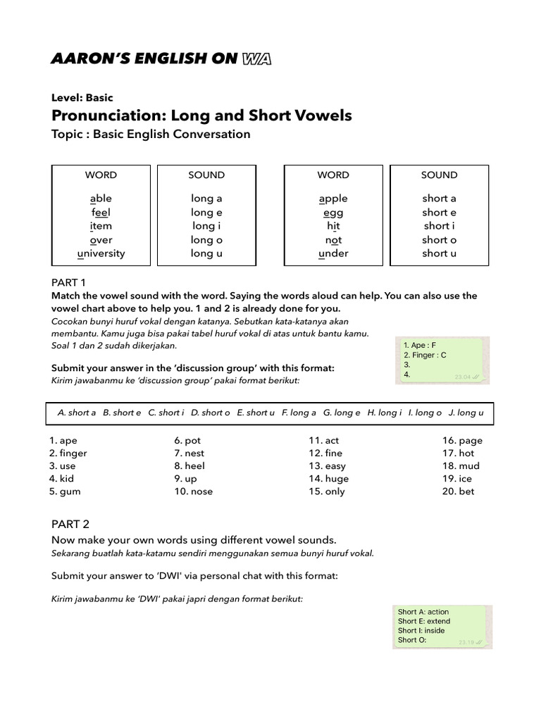Long Short Vowels | PDF