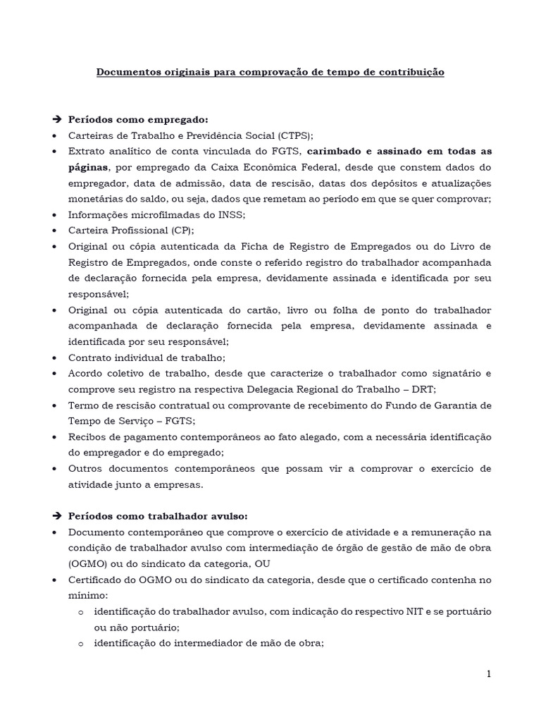 Lista de Documentos Comprobatórios - INSS - Workshop Profissão ...