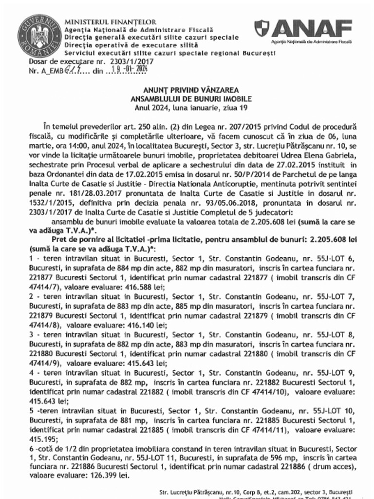 Anunt ANAF Elena Udrea | PDF