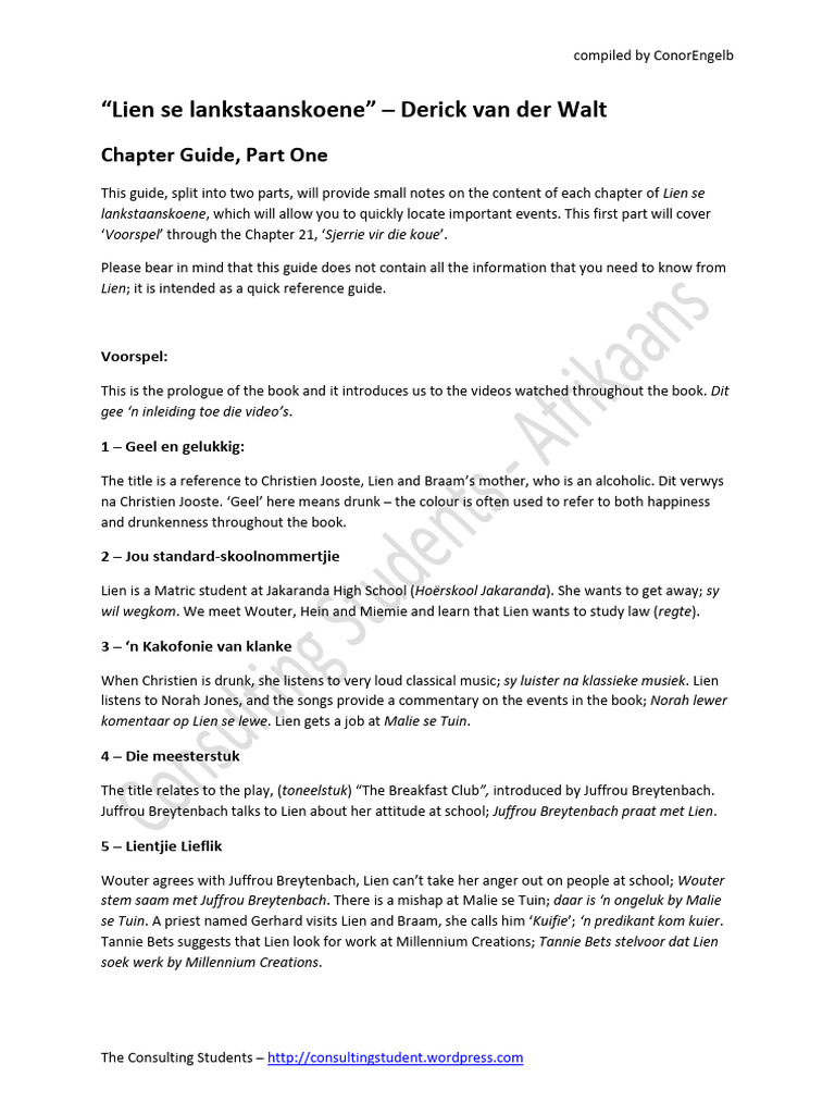 Lien se Lankstaanskoene Chapter Guide | PDF