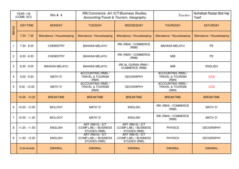 YEAR 11B - Timetable | PDF