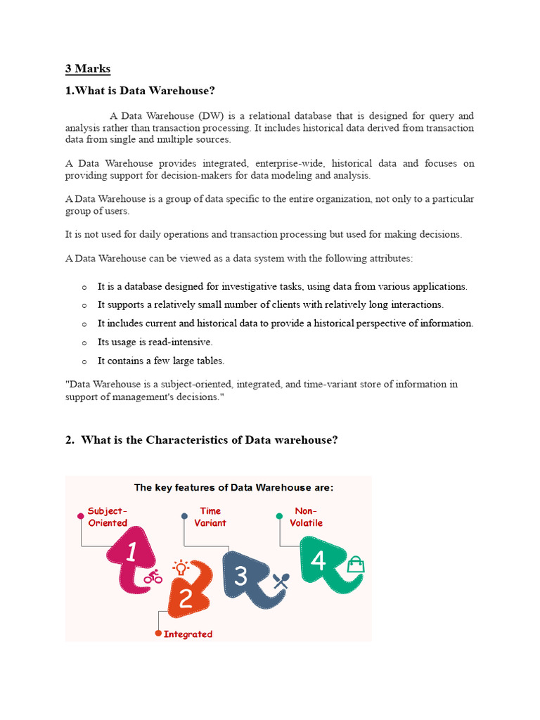 3 Marks 1.what Is Data Warehouse?: o o o o o | PDF | Data Warehouse | Databases
