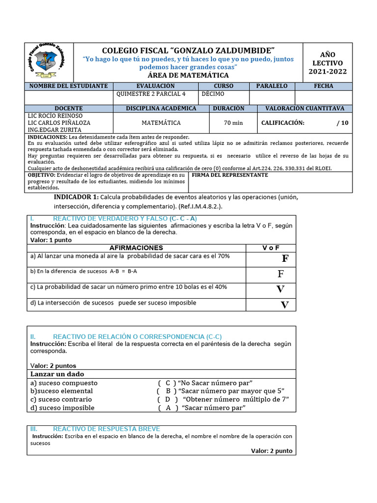 10m0 Prueba 4t0 Parcial Manya Yris 10mo C | PDF