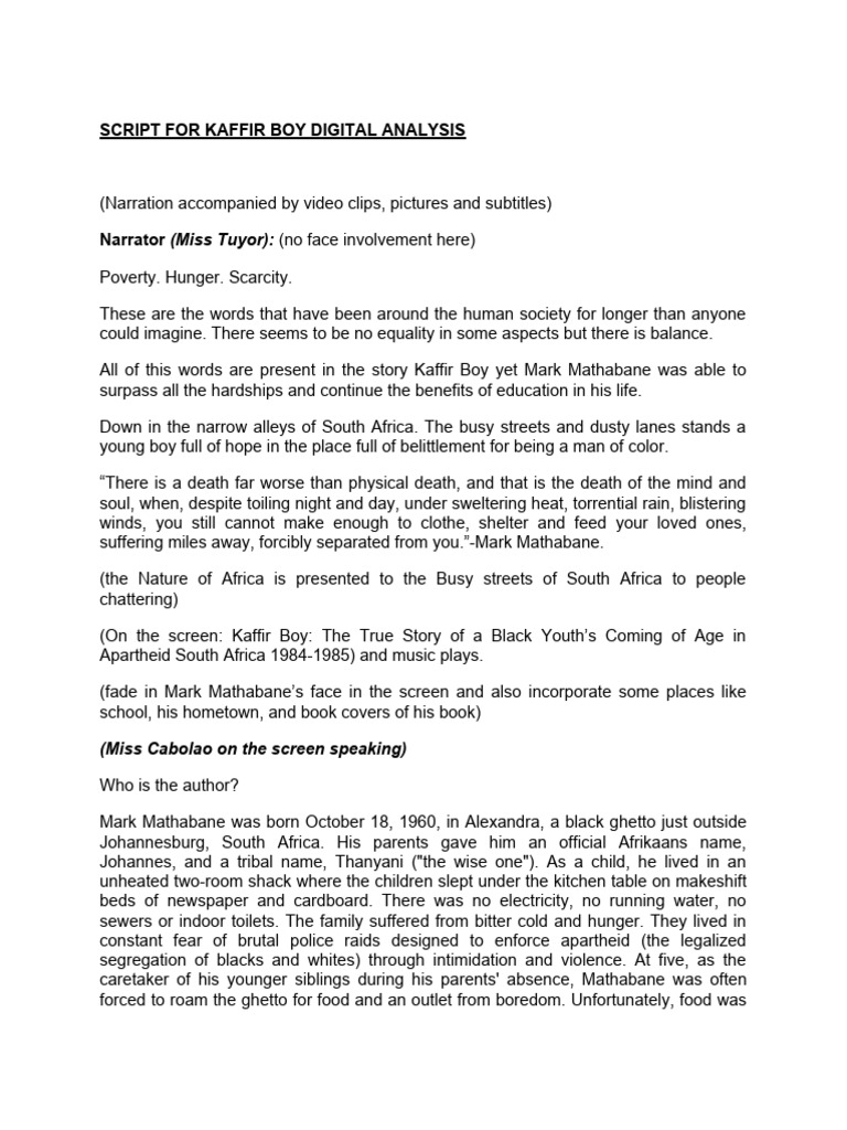Mark Mathabane's Kaffir Boy Journey | PDF