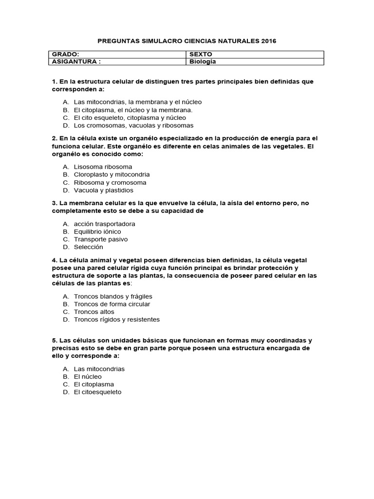 Preguntas Simulacro 2016 | PDF