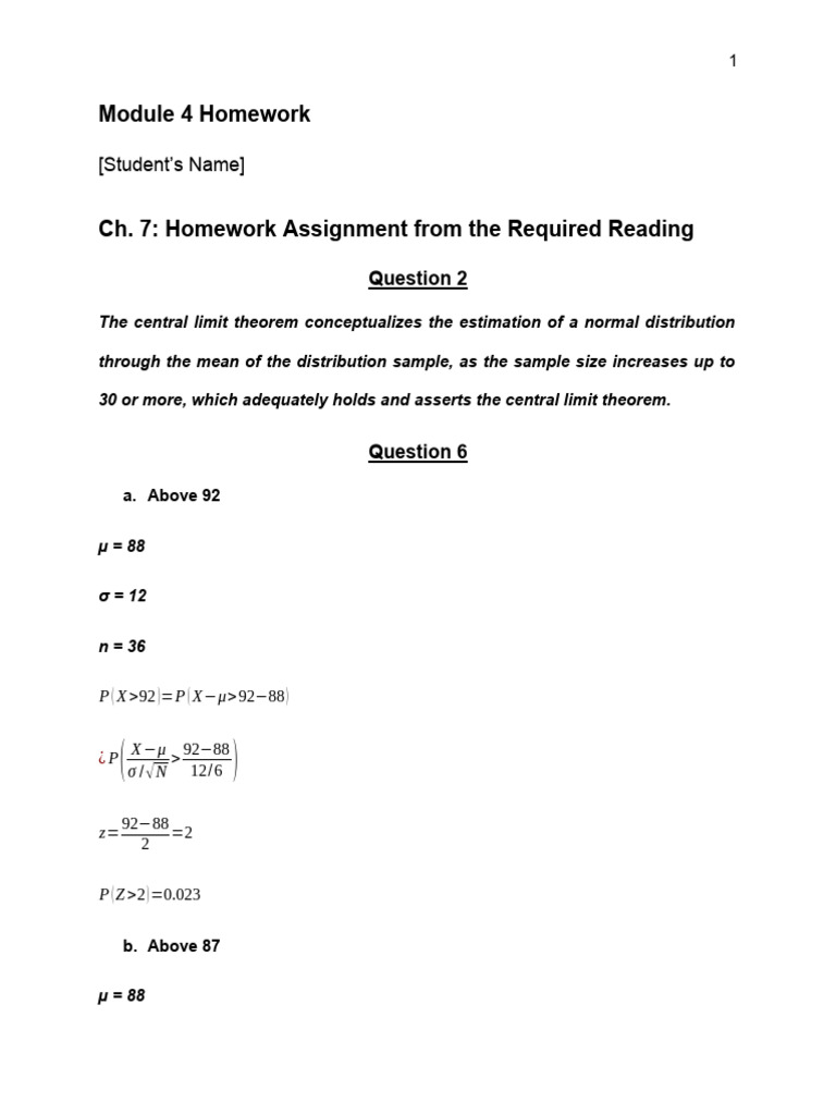 Homework Assignment_Module 4 | PDF | Normal Distribution | Statistical Inference