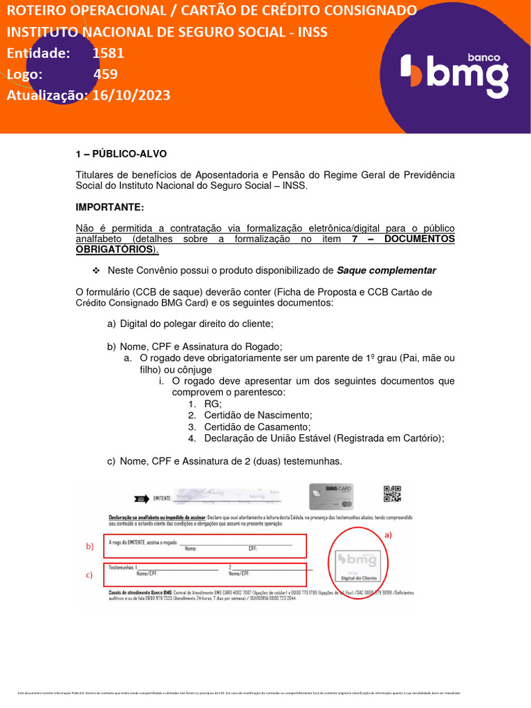 Roteiro Operacional Inss - RMC - BMG | PDF