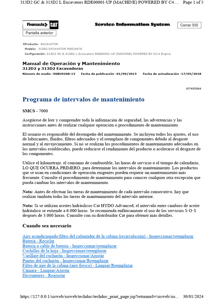 PROGRAMA DE INTERVALOS DE MANTENIMIENTO 313d2l | PDF | Bienes ...
