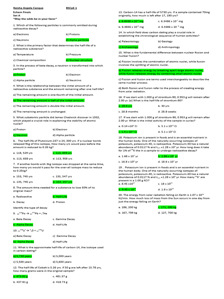 Echem Finals For Cpe | PDF | Radioactive Decay | Nuclear Fission