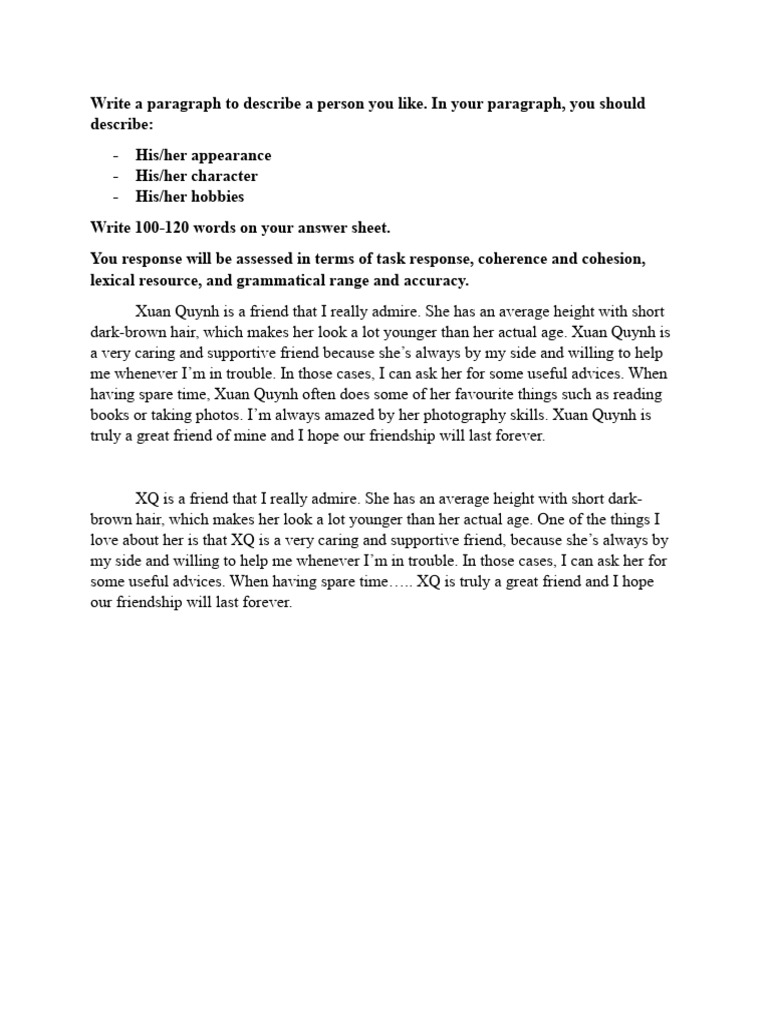 Write A Paragraph To Describe A Person You Like | PDF | Self-Improvement