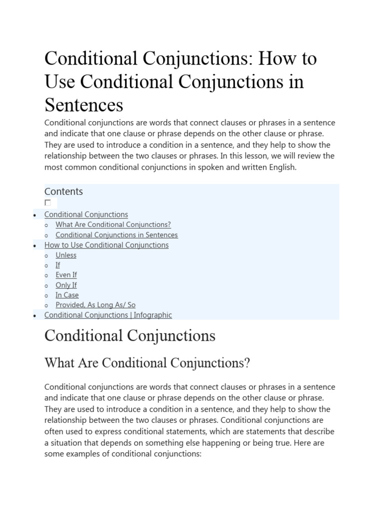 Conditional Conjunctions | Download Free PDF | Sentence (Linguistics ...