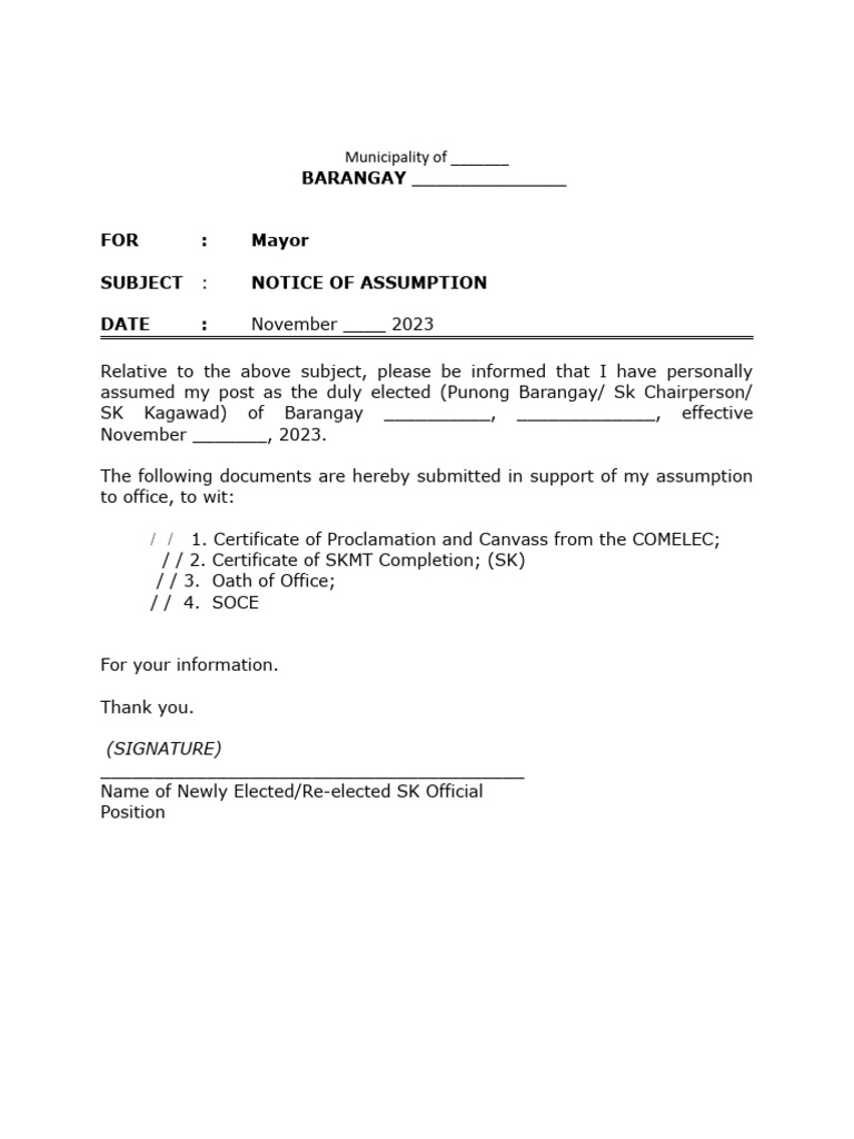 Notice of Assumption | PDF