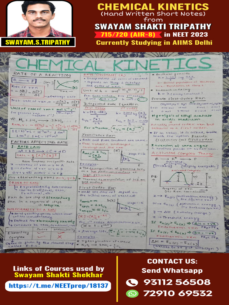 Chemical Kinetics Short Notes from Swayam (AIR 8 NEET 2023) | PDF