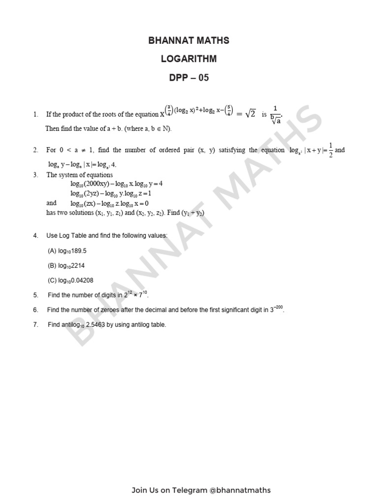 Logarithm DPP Solutions and Exercises | PDF | Mathematical Objects | Applied Mathematics
