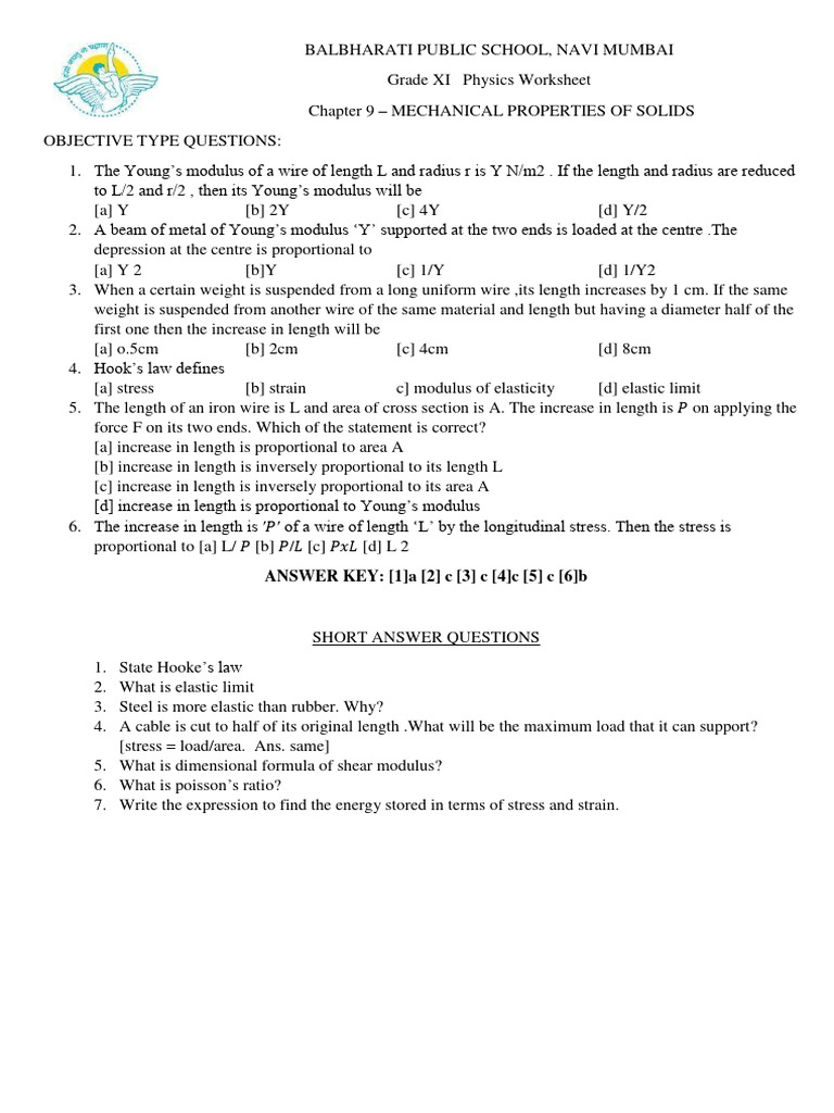 MPOS Worksheet - 2 | PDF | Young's Modulus | Elasticity (Physics)