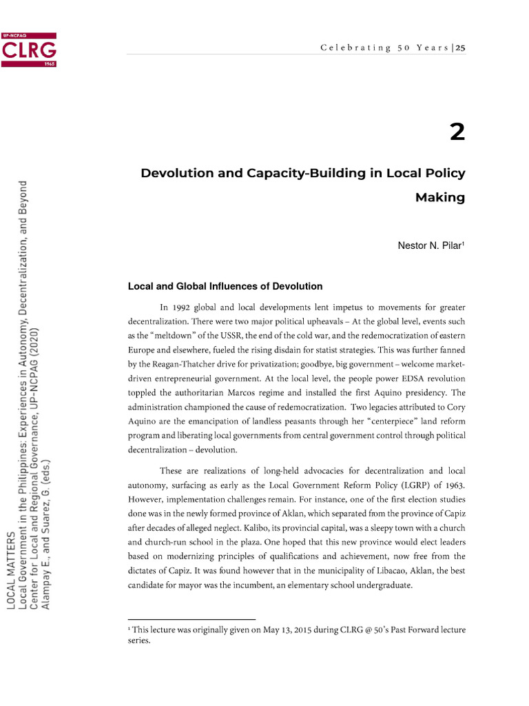 Devolution and Capacity-Building in Local Policy Making | PDF