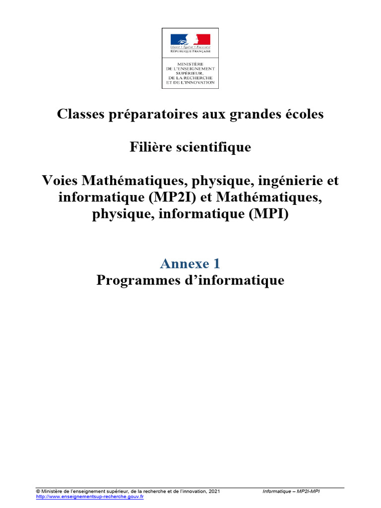 Programme Informatique MP2I-MPI | PDF