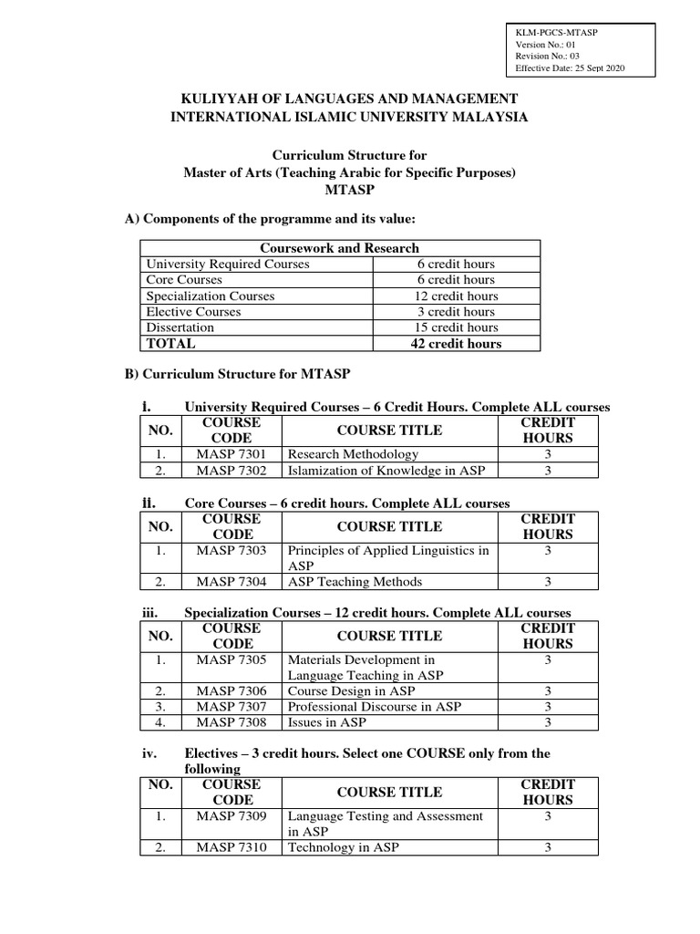 MTASP Curriculum Structure | PDF | Curriculum | Thesis