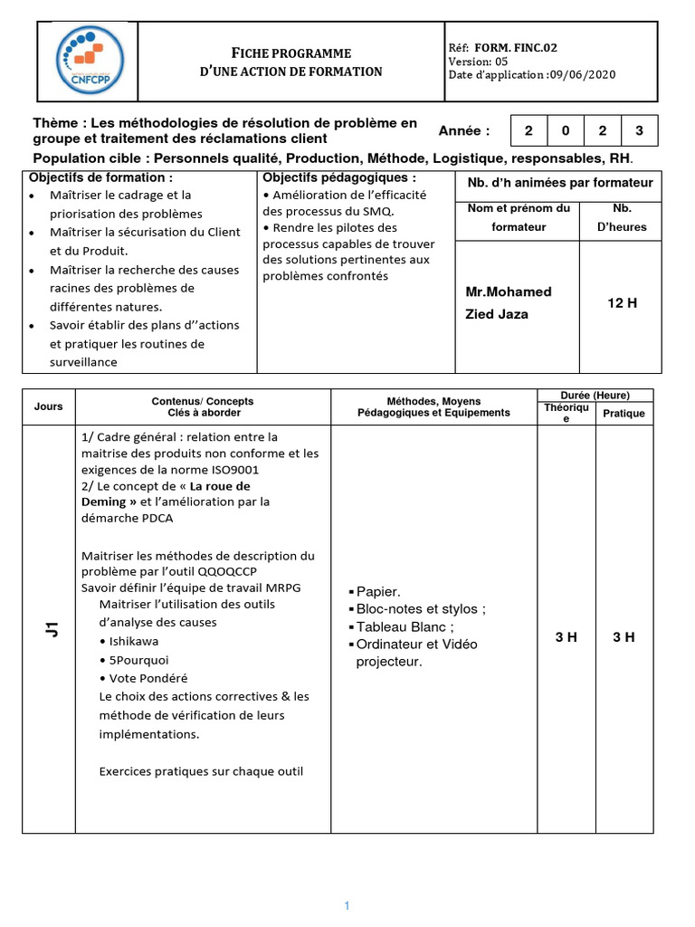 Fiche Programme MRPG | PDF