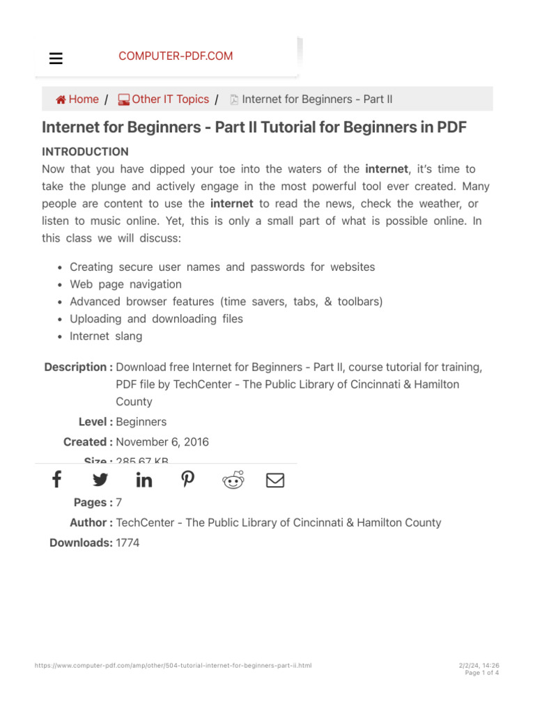 (PDF) Internet For Beginners - Part II Learn Tutorial For Beginners ...
