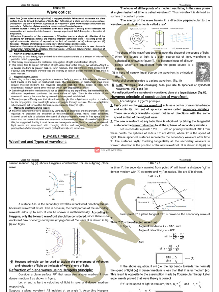 Wave Optics: Huygens Principle Explained | PDF | Optics ...