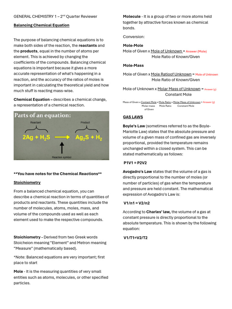 GENERAL CHEMISTRY 1 Reviewer | Download Free PDF | Mole (Unit ...