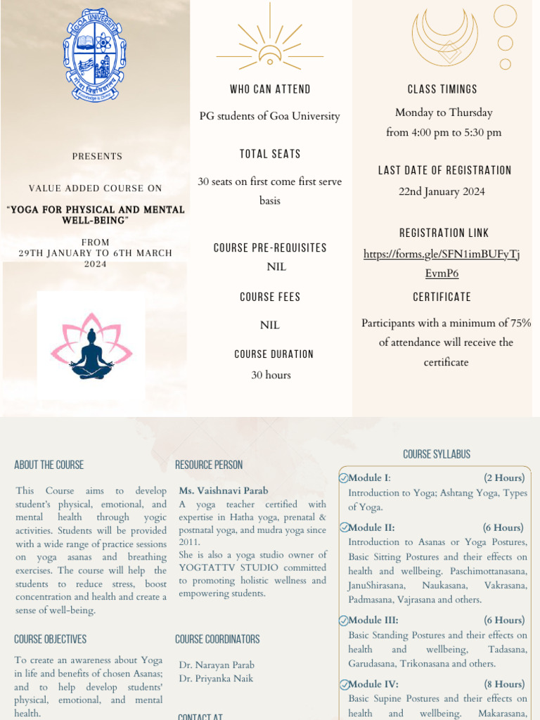 Yoga Value Added Course GBS 2023-24 | PDF | Hatha Yoga | Asana