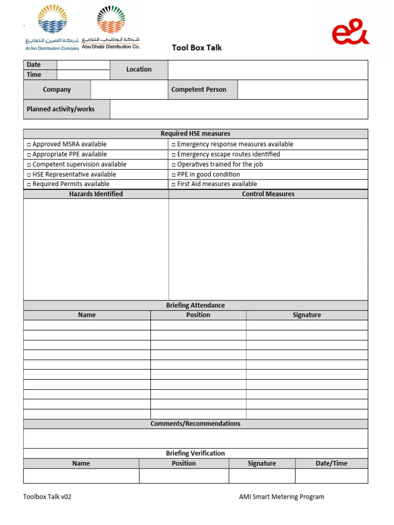 Toolbox Talk: Safety Measures Checklist | PDF