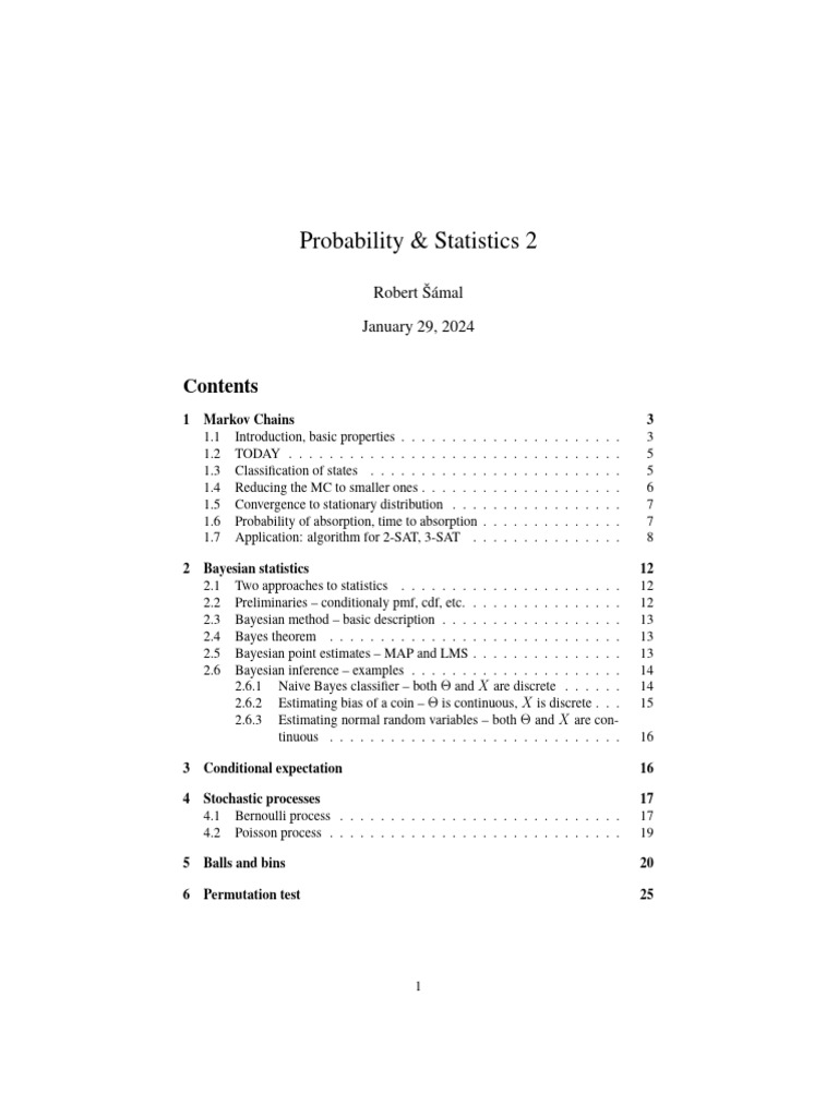 Probability & Statistics 2: Robert Šámal January 29, 2024 | PDF