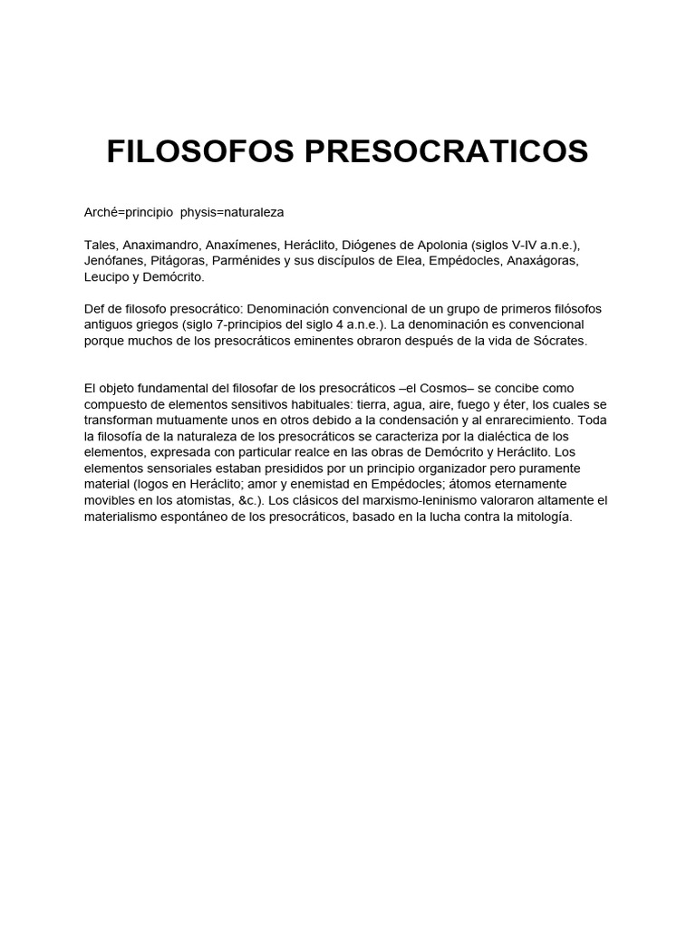 Filosofos Presocraticos | PDF