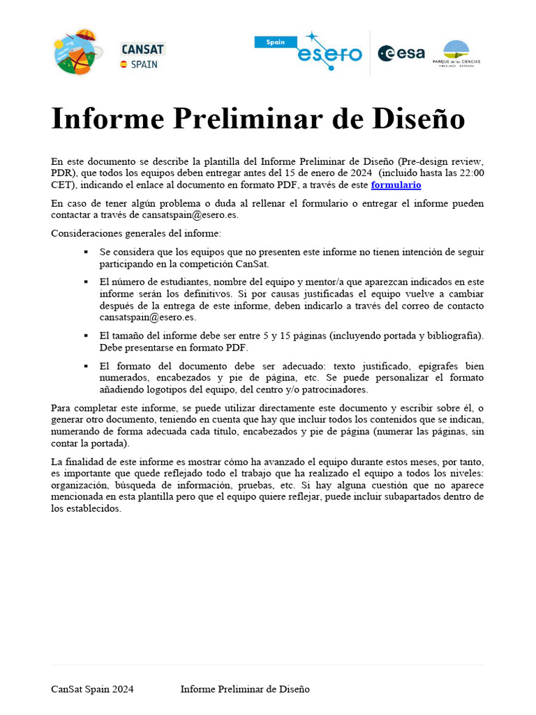 Guía Informe Diseño CanSat 2024 | PDF | Tecnología