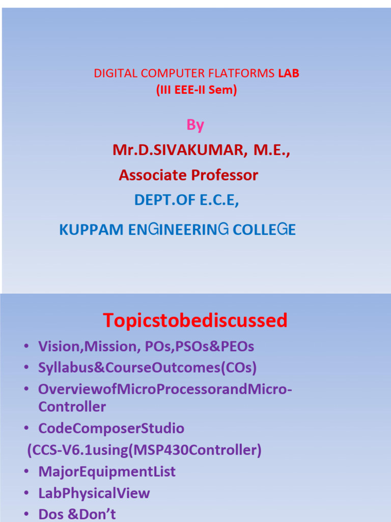 Mr.D.Sivakumar, M.E., Associate Professor: Dept - of E.C.E, Kuppam ...