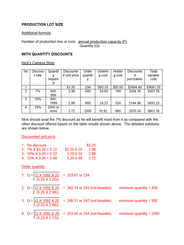 Inventory Models Eoq With Quantity Discounts Activity Solutions | PDF