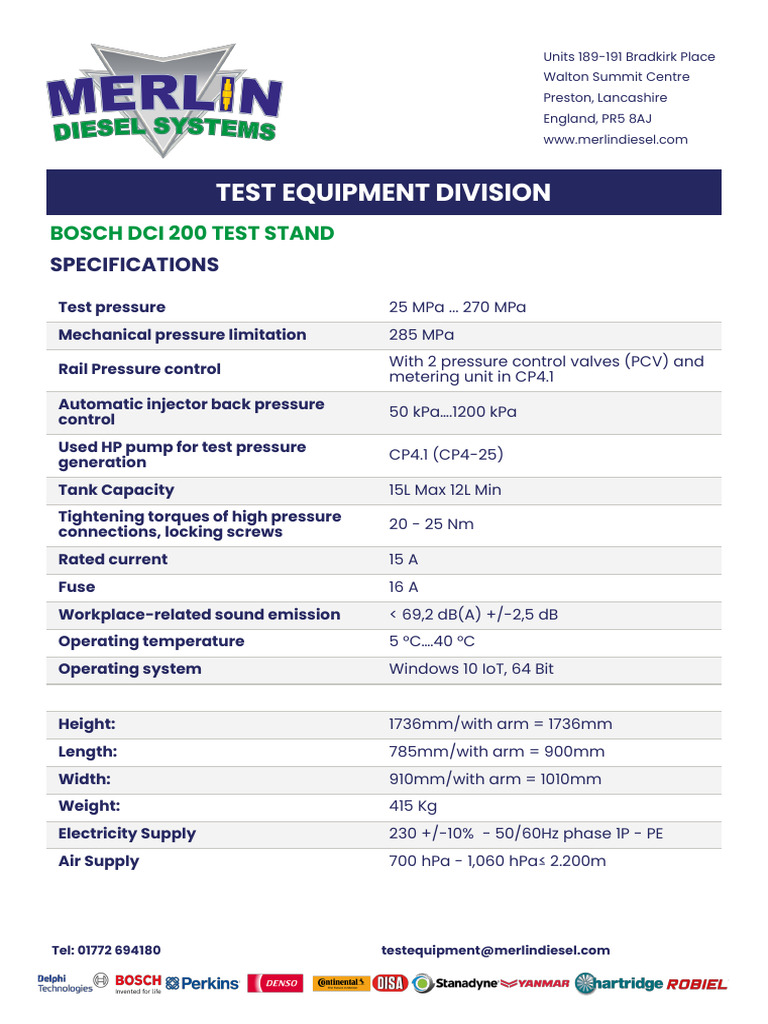 Bosch DCI 200 Test Stand Specs | PDF | Technology & Engineering
