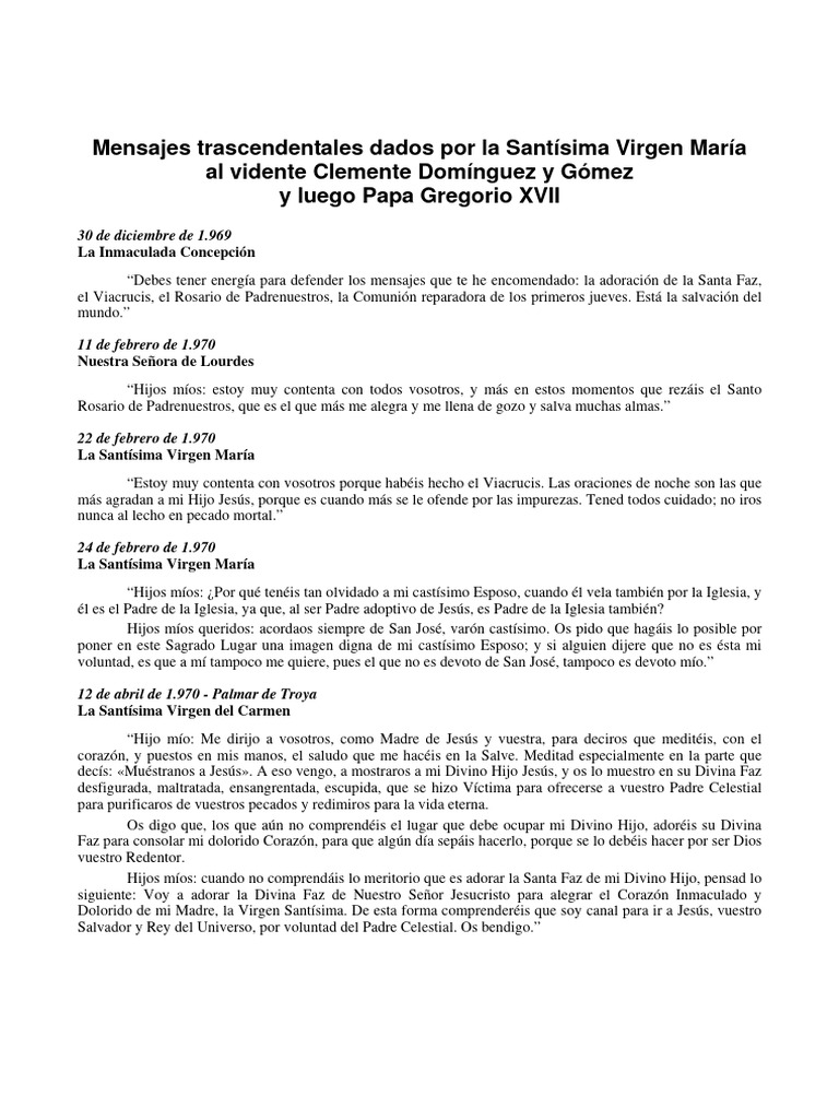 Mensajes de la Virgen María a Clemente Domínguez | PDF | eucaristía ...