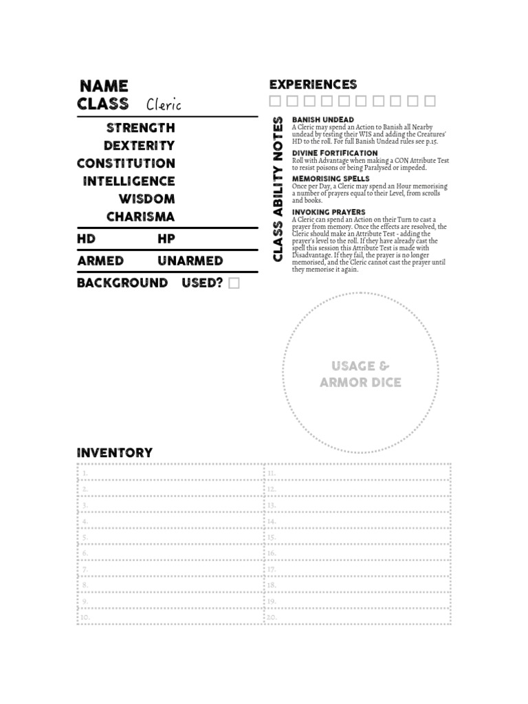 My Character Sheet (Cleric) | PDF